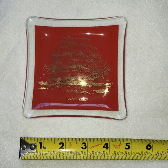 Accents | Vintage Cutty Sark Tall Ship Red Gold Clear Glass Ashtray ...